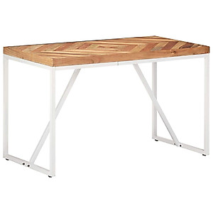 GOLINPEILO Dining Table Solid Acacia and Mango Wood, Kitchen Table of 47.2" x 23.6" x 29.9", Rectangular Dining Table, Industrial Design, with White Powder-Coated Steel Legs -AA