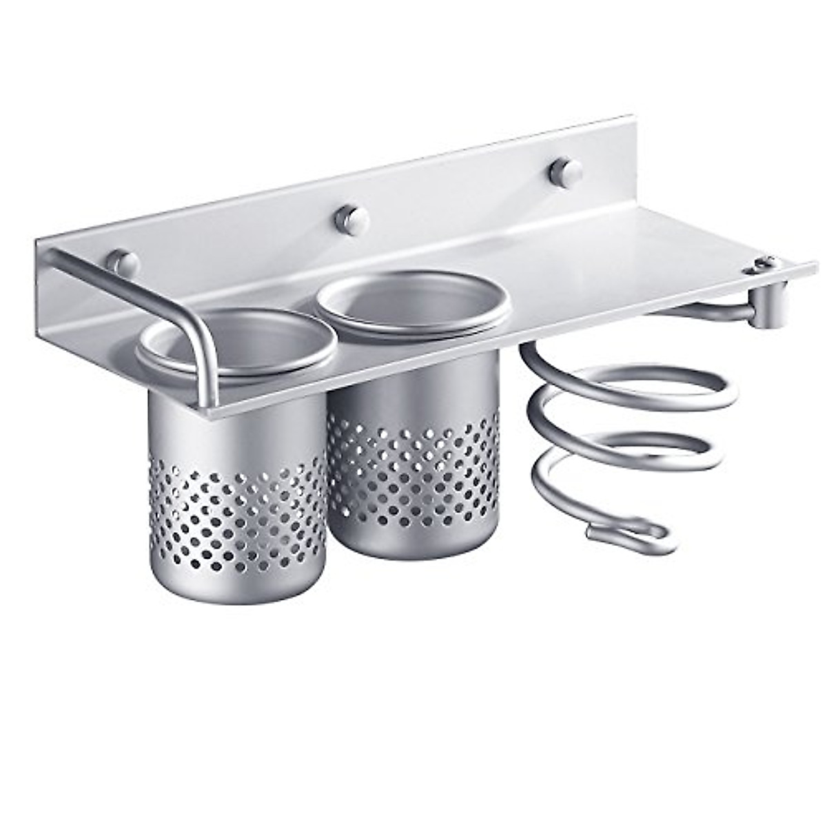 Cavoli Hair Blow Dryer Holder Wall Mounted,Space Aluminum, Nail Free Glue/ Drilling Screw, Bathroom Hanging Rack Organizer with 2 Cups