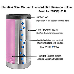 Personalized Stainless Steel Engraved Insulated Beverage Holder Customized Can Cooler with Custom Name Text – Wedding, Birthday, Corporate Gift (Light Purple, Slim)