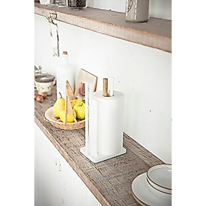 Yamazaki Home One-Handed Tear Paper Towel Holder - Kitchen Storage Rack, Steel + Wood, No Assembly Req.