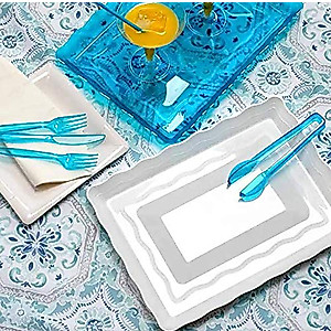Plastic Rectangular Wave Serving Tray - 18” x 12” | Clear | 1 Pc