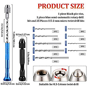 27 Pieces Pin Vise Hand Drills Bits Set Include Pin Vise and Semi-automatic Spiral Hand Drill Rotary Tool with 25 Pieces 0.5-3 mm Micro Twist Drill Bits for Resin Polymer Clay Craft DIY Jewelry Electr