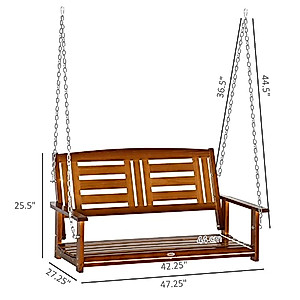Outsunny 2 Person Front Porch Swing, Hanging Patio Swing, Outdoor Swing Bench with Pine Wood Frame and Hanging Chains for Garden and Yard, 550 lbs Weight Capacity
