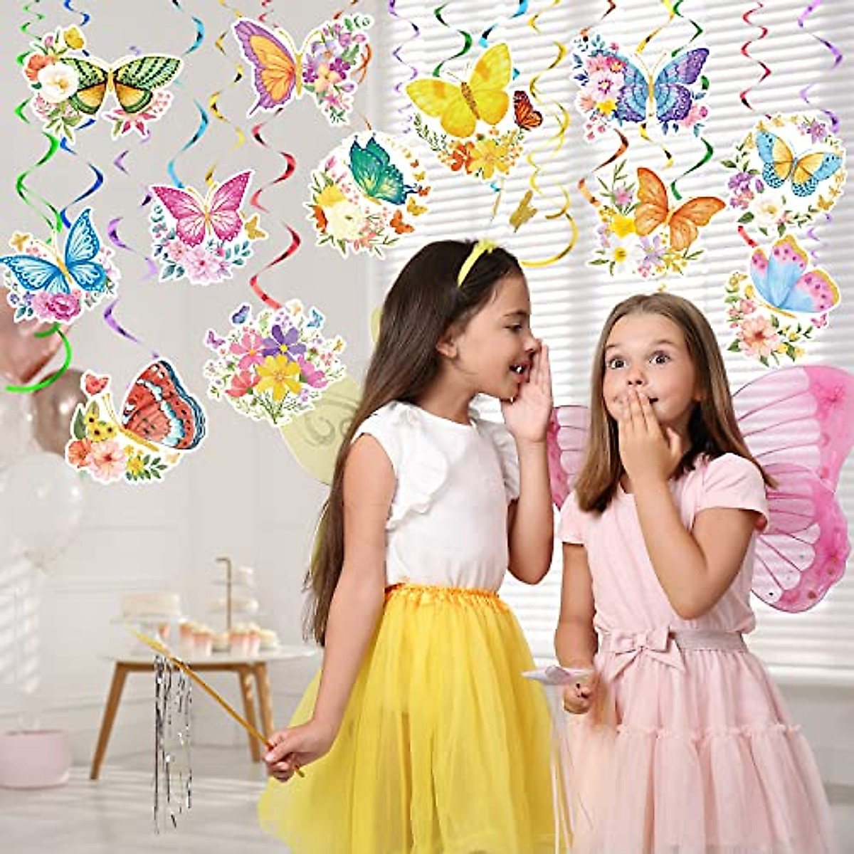 30 Pcs Butterfly Party Decorations Flowers Hanging Decorations Butterfly Hanging Ceiling Swirl for Home Baby Shower 1st birthday 1st birthday Classroom Garden