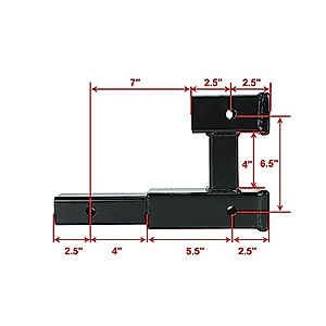 Trailer 2 inches Dual Hitch Receiver Adapter Extension 9-1/2 inch for Towing Bicycle Rack，GTW 5,000 lbs,with Pin and Clip
