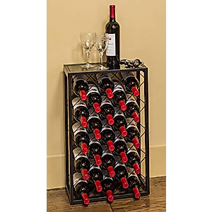 Mango Steam 23 Bottle Black Wine Rack with Glass Top Shelf, Free Standing for Home, Kitchen and Bar