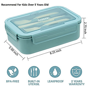 Bento Box For Adults Kids, 1100ML Lunch Container Bento Boxes With Built-in Utensil Set, Leakproof, Micro-Wave Dishwasher Safe(Teal Blue)
