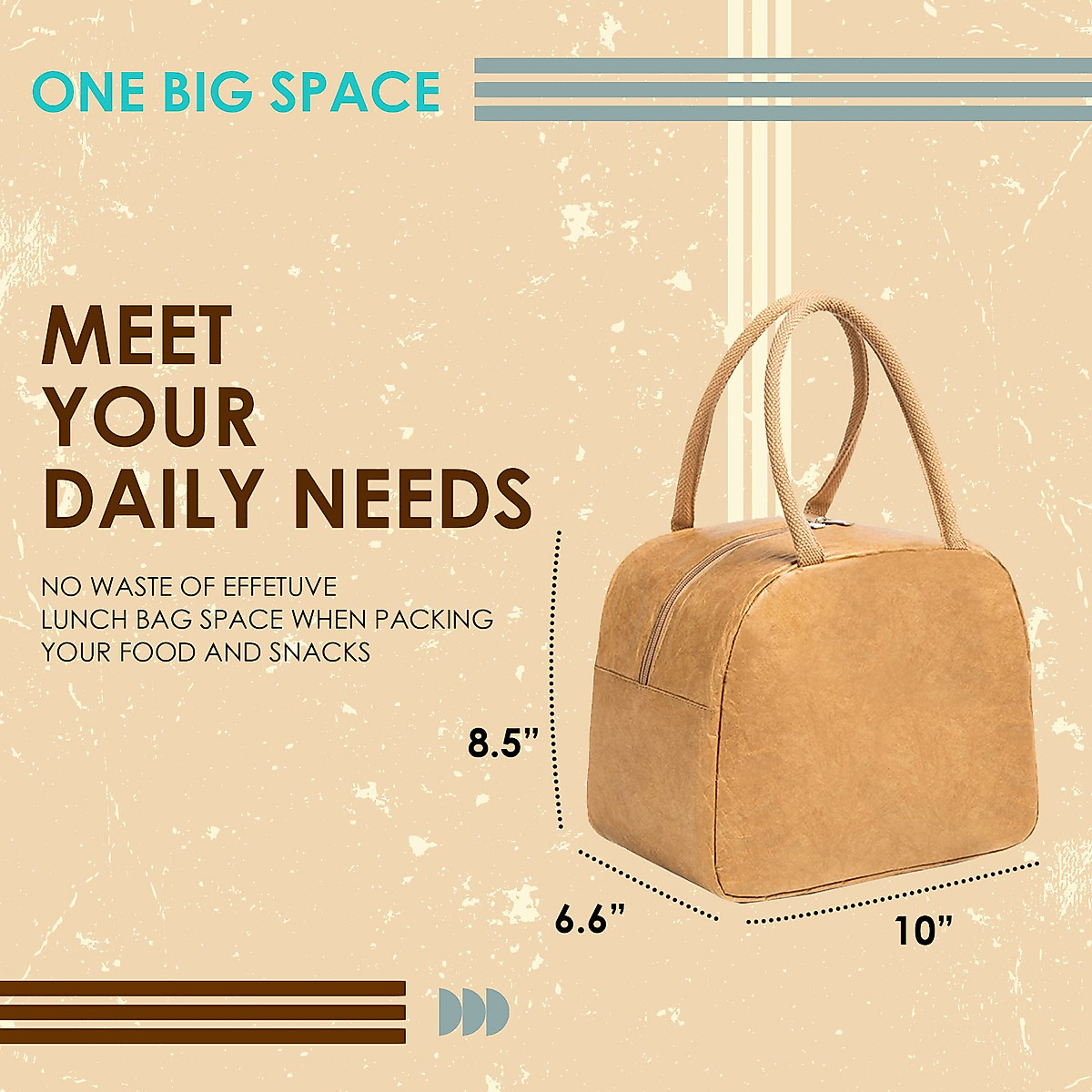 Khulula Tyvek Lunch Bag for Women Insulated Lunch Box Durable Leakproof Paper Reusable Lunch Tote Bags for Work, Picnic, Travel, Snack, Hiking Brown