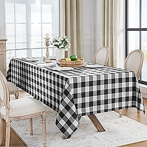 Softalker Gingham Checkered Tablecloth Square - Buffalo Plaid Farmhouse Table Cloth Waterproof Stain Resistant Washable Polyester Table Cover for Outdoor, Camping, Picnic - Black, 54 x 54 Inch
