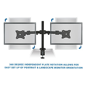 Mount-It! Dual Monitor Mount | Double Monitor Desk Stand Arm | Two Articulating Arms Fit 2 Screens 17 19 20 21 22 24 27 Inch Computer | VESA 75 100 Compatible Displays | C-Clamp Base