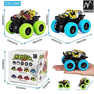 M SANMERSEN Car Toys for Boys 3-5 Years Old - Monster Toys Truck 2 Pack 360° Rotating Stunt Cars - Toddler Car Toys for Boys Girls Birthday Christmas Party Gifts