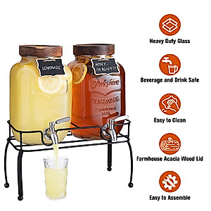 mustry Glass Drink Dispenser for Parties, 1 Gallon Beverage Dispenser with Stand and Spigot Solid Stainless Steel, Used as Lemonade Dispenser Sun Tea Jar Kombucha Jar, Set of 2