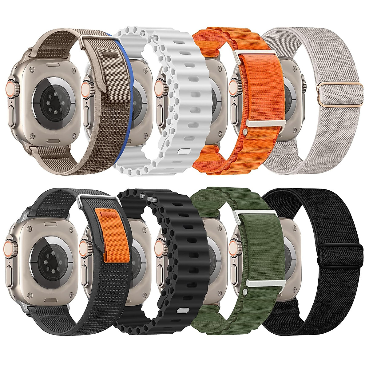 omee 8 Pack Compatible with Apple-Watch-Ultra-Band 49mm 45mm 44mm 42mm for Men Women,Breathable Trail Loop+Alpine Loop+Ocean Band for Ultra/Ultra 2 iWatch Serie 9 8 7 6 SE 5 4 3 2 1