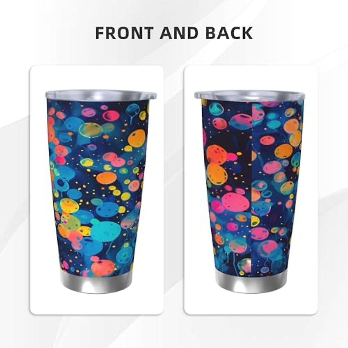 AYCZN Fluorescent Spots 20 OZ Tumbler Stainless Steel Travel Coffee Mug, Colorful Insulated Water Bottle with Lid and 2 StrawsLeakproof Thermal Cup