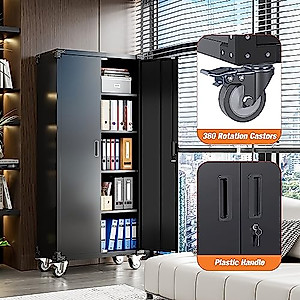 Aobabo 72 Inch Tall 2 Door Rolling Locking Metal Storage Cabinet Organizer with 4 Adjustable Shelves and 2 Keys for Garages and Offices, Black…