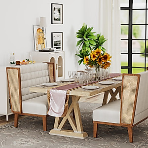 Andeworld Loveseat Settee Bench with Rattan Arms, Upholstered Modern Mini High-Back Sofa Couch,Banquette Dining Bench for Living Dining Room Bedroom Office Small Space Entryway，Beige