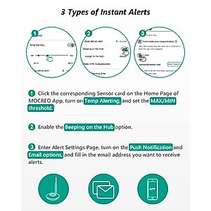 MOCREO ST5 Wireless Thermometer Freezer Alarm, Required Hub (Not Include), Email Alert, App Notification, Data Logging Export, No Subscription Fee, for Refrigerator, Freezer, Hot Tub