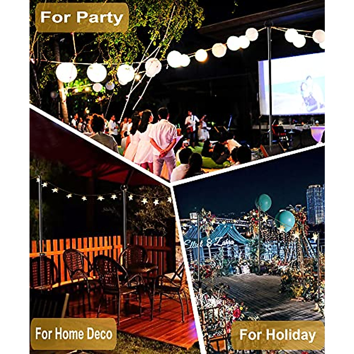 Derkniel 10 FT Outdoor String Light Pole Stand for Garden Lawn, Adjustable Globe Patio Light Post for Hanging Outside Decorate Lighting, 2 Packs