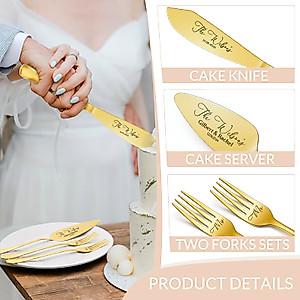 Zhamate Custom Cake Cutting Set for Wedding, Personalized Cake Knife and Server Set, Stainless Steel Personalized Cake Cutter Set for Wedding, Anniversary, Birthday Gift(Gold)