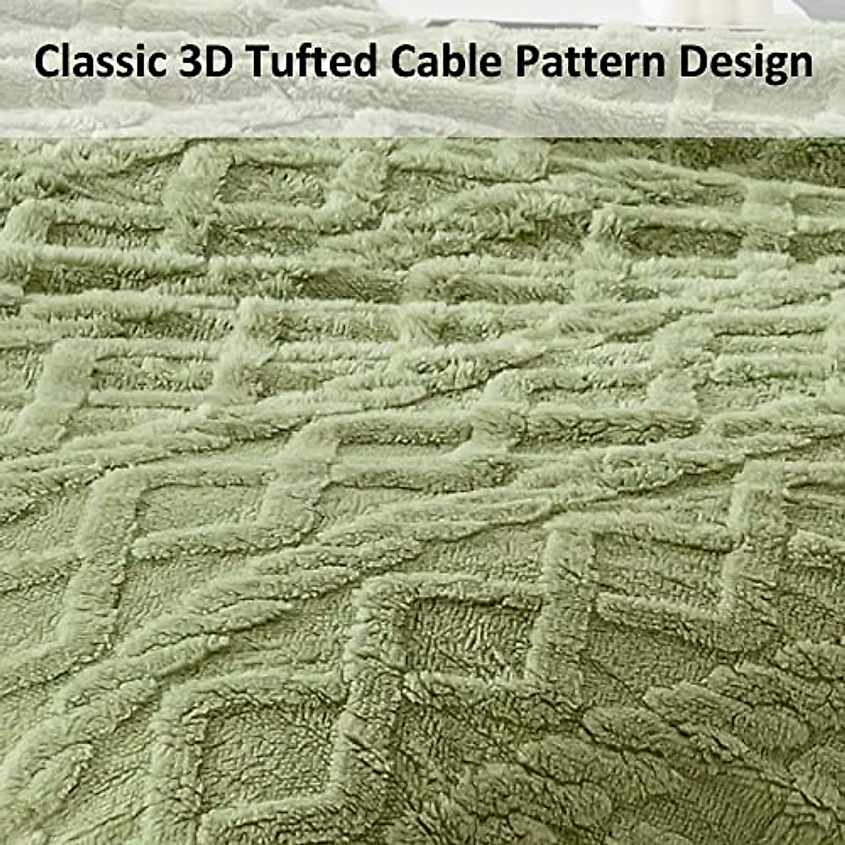 Plush Thick Sherpa Throw Blanket - Soft Warm Breathable Fleece Velvet Blanket with 3D Stylish Cable Pattern for Bed Sofa Recliner Chair - Fluffy Throw Size 50"×60", Sage Green