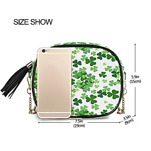 ALAZA Clover Leaves Shamrock Leaf Luck PU Leather Small Women Crossbody Shoulder Bag Purse Wallet with Adjustable Chain Strap