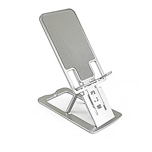 ChashenHa Cell Phone Stand, Phone Stand for Desk, Ultra Thin Aluminum Alloy Adjustable Portable Folding Phone Stand for ipad/iPhone 14/iPhone13as Well as All Other Models,(Silver)