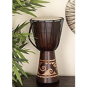 Deco 79 Wood Drum Handmade Decorative Sculpture Djembe Home Decor Statue with Rope Accents, Accent Figurine 9" x 10" x 16", Brown