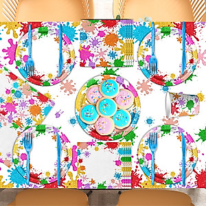 Paint Party Decorations 142Pcs Paint Splatter Party Supplies Tableware Set, Art Party Decorations Plates,Napkins,Cups,Tablecloth for Art Painting Party Supplies Birthday Baby Shower Decorations