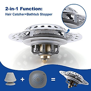 Tmay Bathtub Stopper - Foot-Operated Bath Tub Drain Hair Catcher | Sink Stopper Bathroom Drain, Bathtub Overflow Drain, Shower Laundry Kitchen Washbasin Accessories