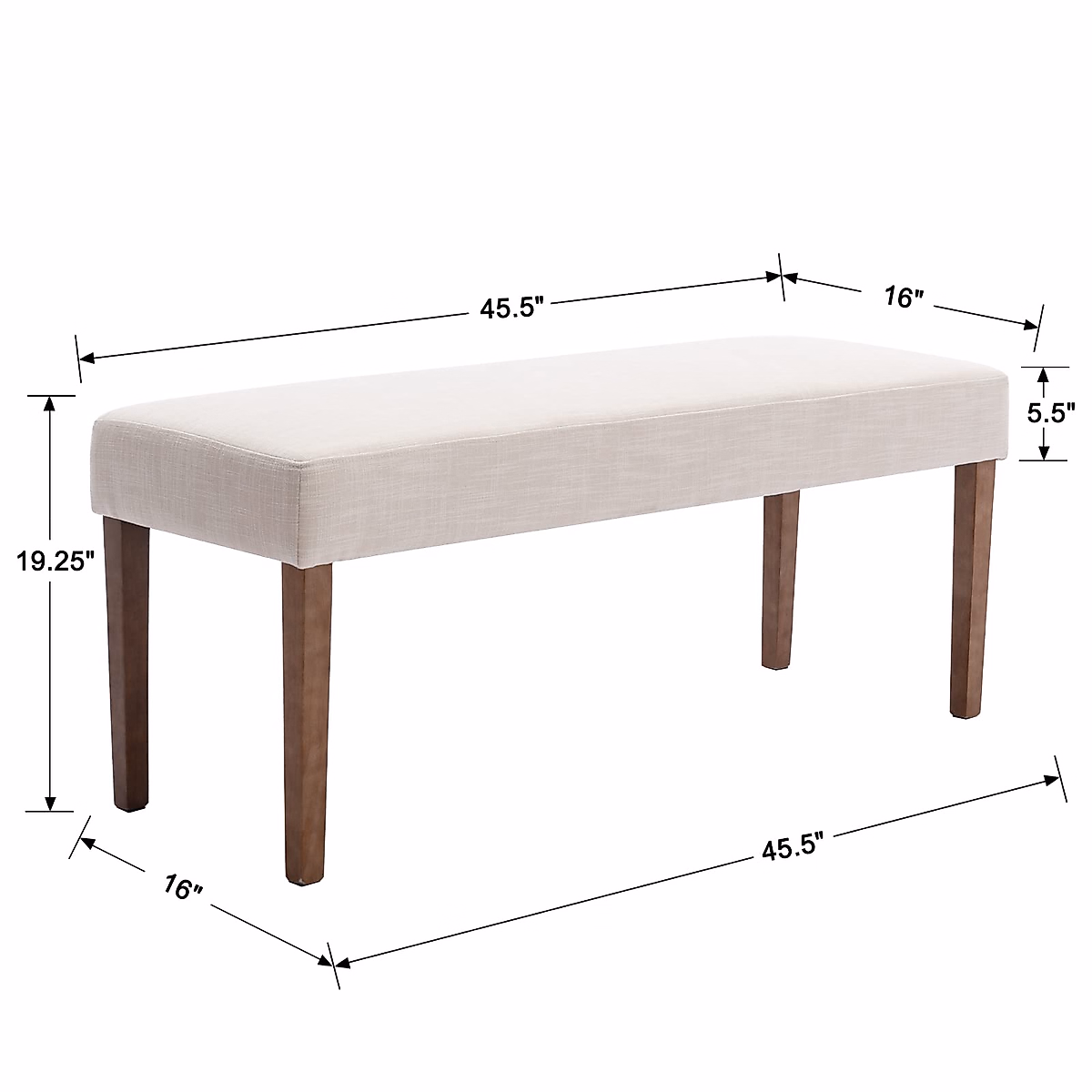 LIVINOVA Farmhouse Upholstered Dining Bench Seat, 45" Linen Entryway Bench with Natural Wood Legs, Mid Century Modern End of Bed Bench for Kitchen Bedroom Living Room Hallway, for 2-3 Person, Beige