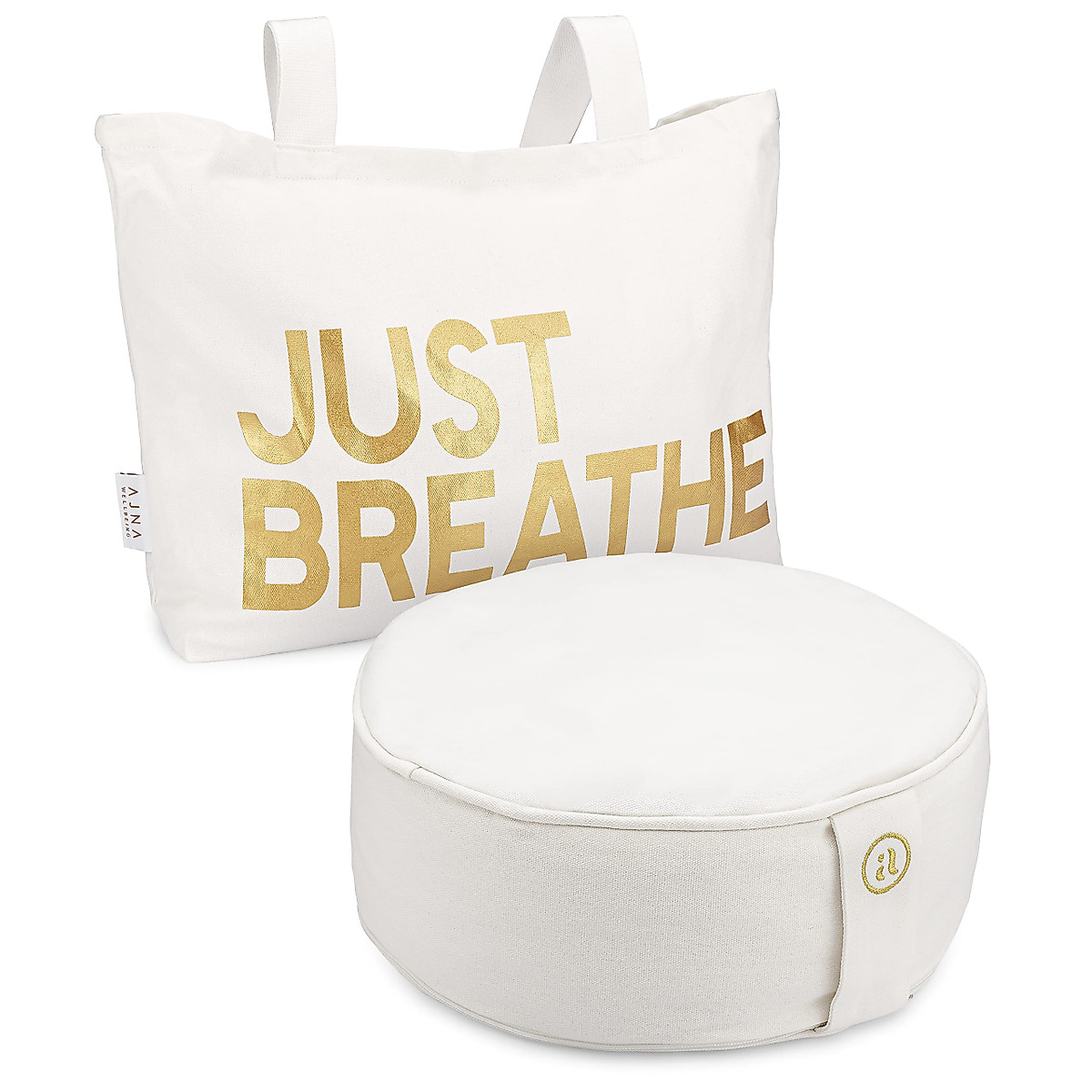 Buckwheat Meditation Cushion Round Zafu Yoga Pillow - Zafu Meditation Cushion Velvet with Zippered Organic Cotton Liner to Add or Remove Hulls | Machine Washable - Free Carry Bag (White)