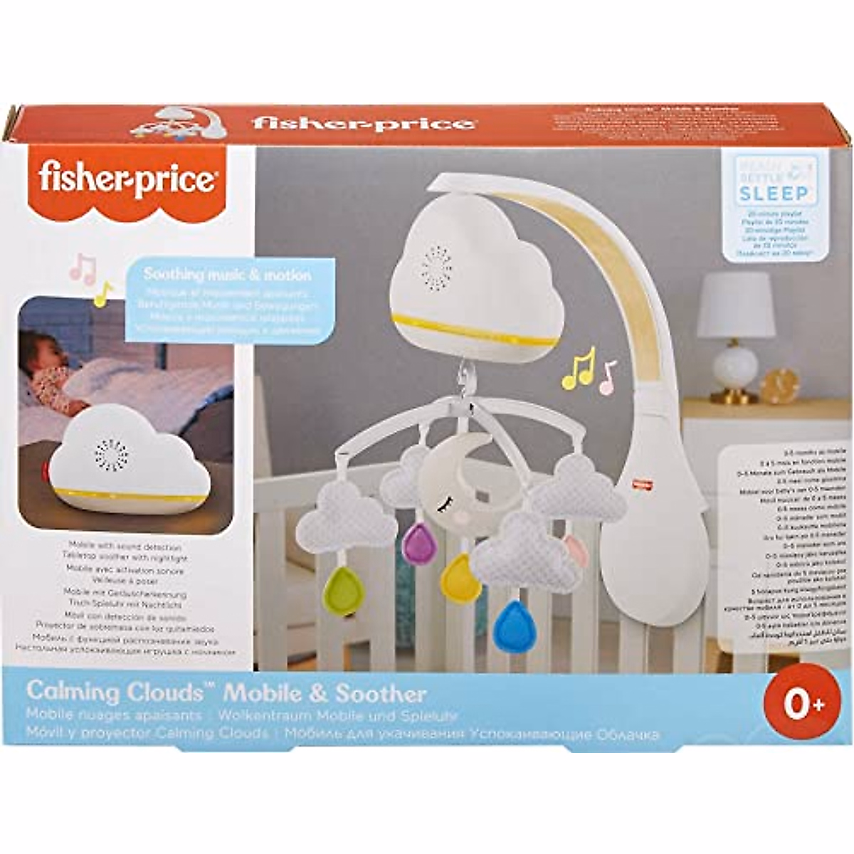 Fisher-Price Sound Machine Calming Clouds Mobile & Soother Convertible Crib to Tabletop with Music & Lights for Newborn to Toddler