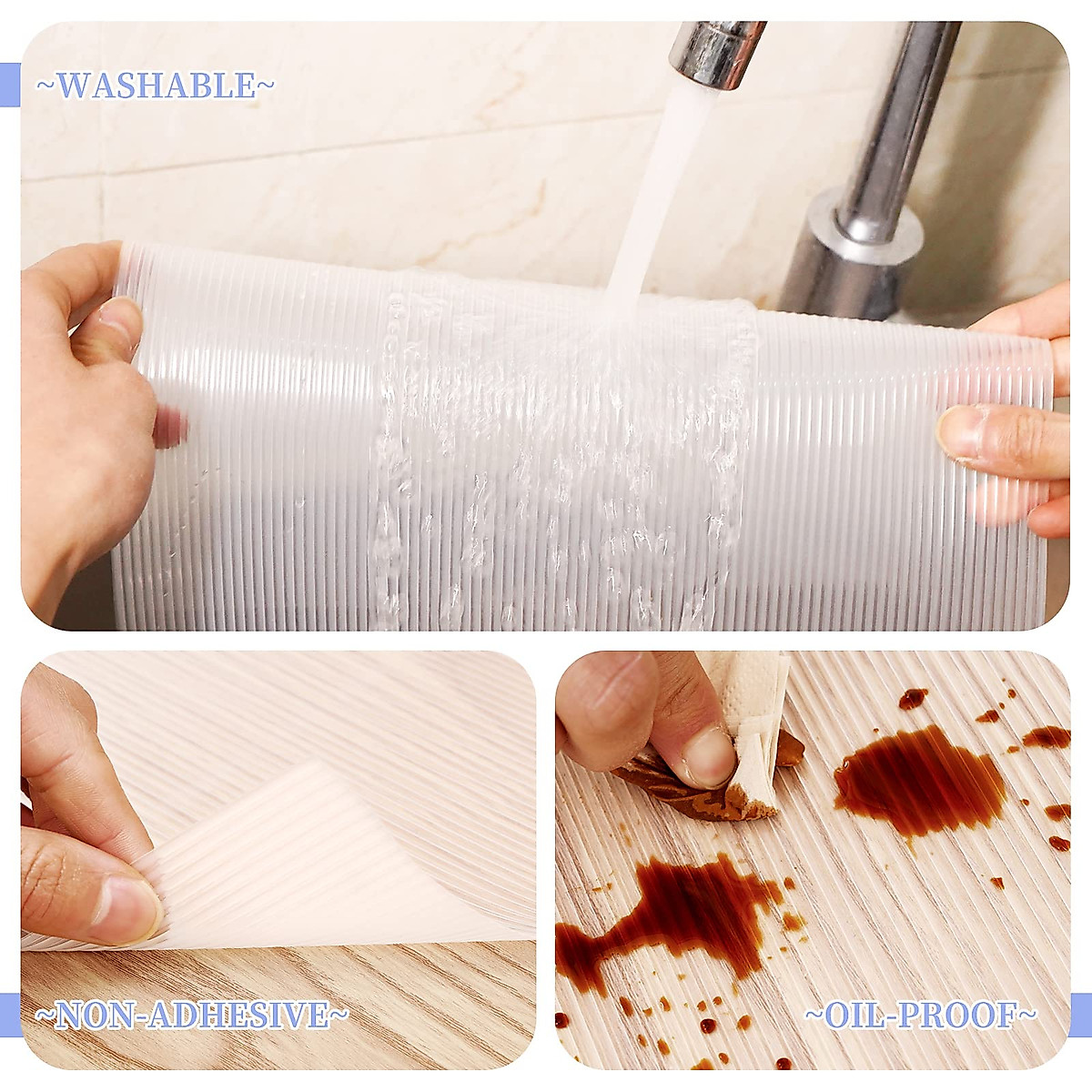 Shelf Liner for Kitchen Cabinets, 12 Inch x 20 Ft x 2 Rolls, Non-Slip Cabinet Liner, Non Adhesive Drawer Liner, Refrigerator Liners, Washable Oil-Proof Mat for Shelves (Transparent Stripe)