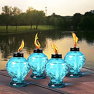 DIKAIDA 4 Pack Glass Table Torch,Citronella Glass Table top Torches with Wick and Cap for Outdoor,Refillable Torches Landscape Lanterns Torches for Yard Patio Holiday Garden,Party Decor
