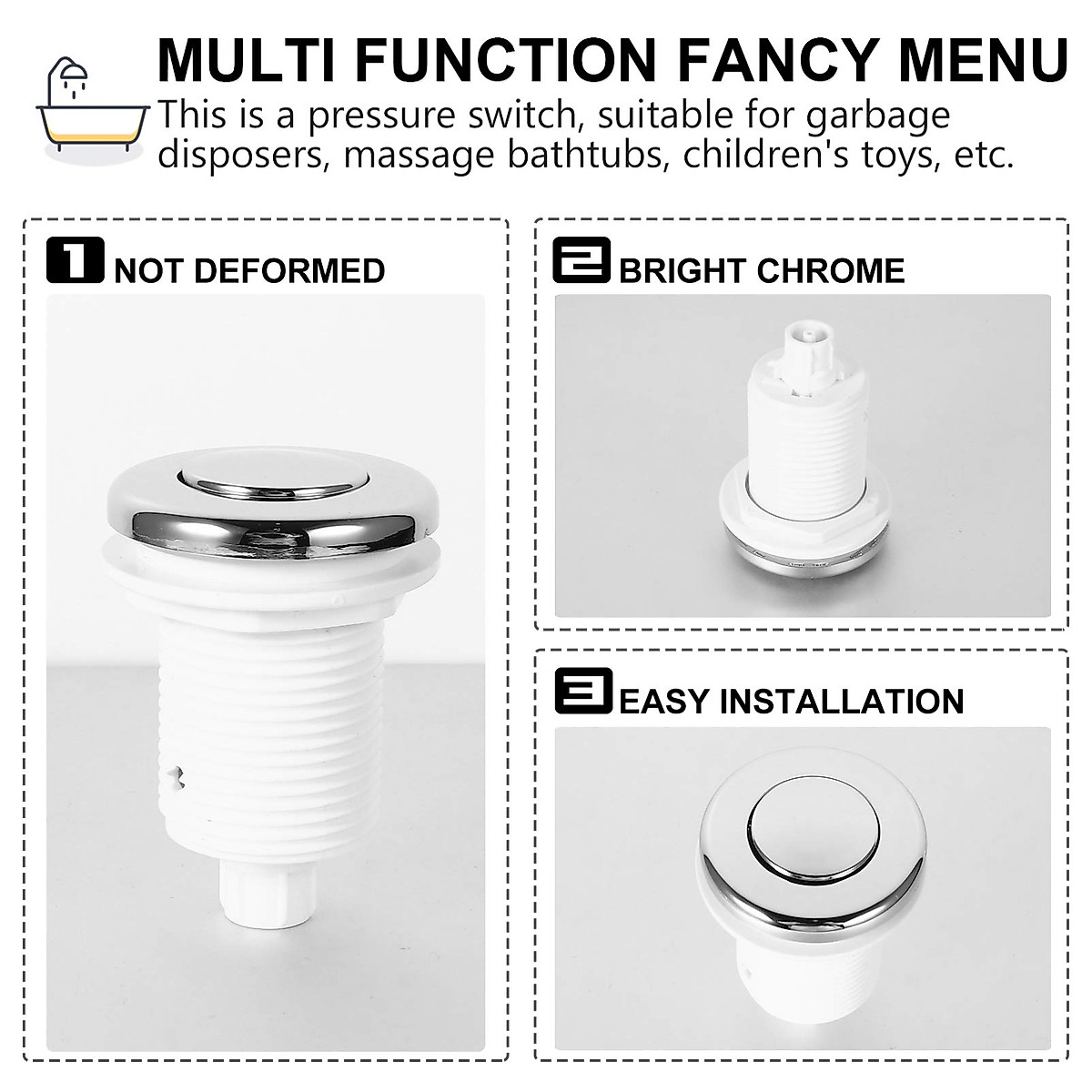 Cabilock 1 Pc Pneumatic Start Button Bath tub air Buttons Multipurpose Bathtub Garbage Disposal air on Off Push air Button Food Waste spa Silicone Gasket Child Fashion White