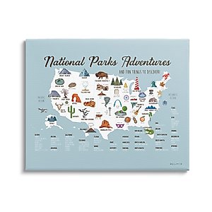 Stupell Industries National Parks Adventures USA Map Canvas Wall Art, Design by Stephanie Workman Marrott