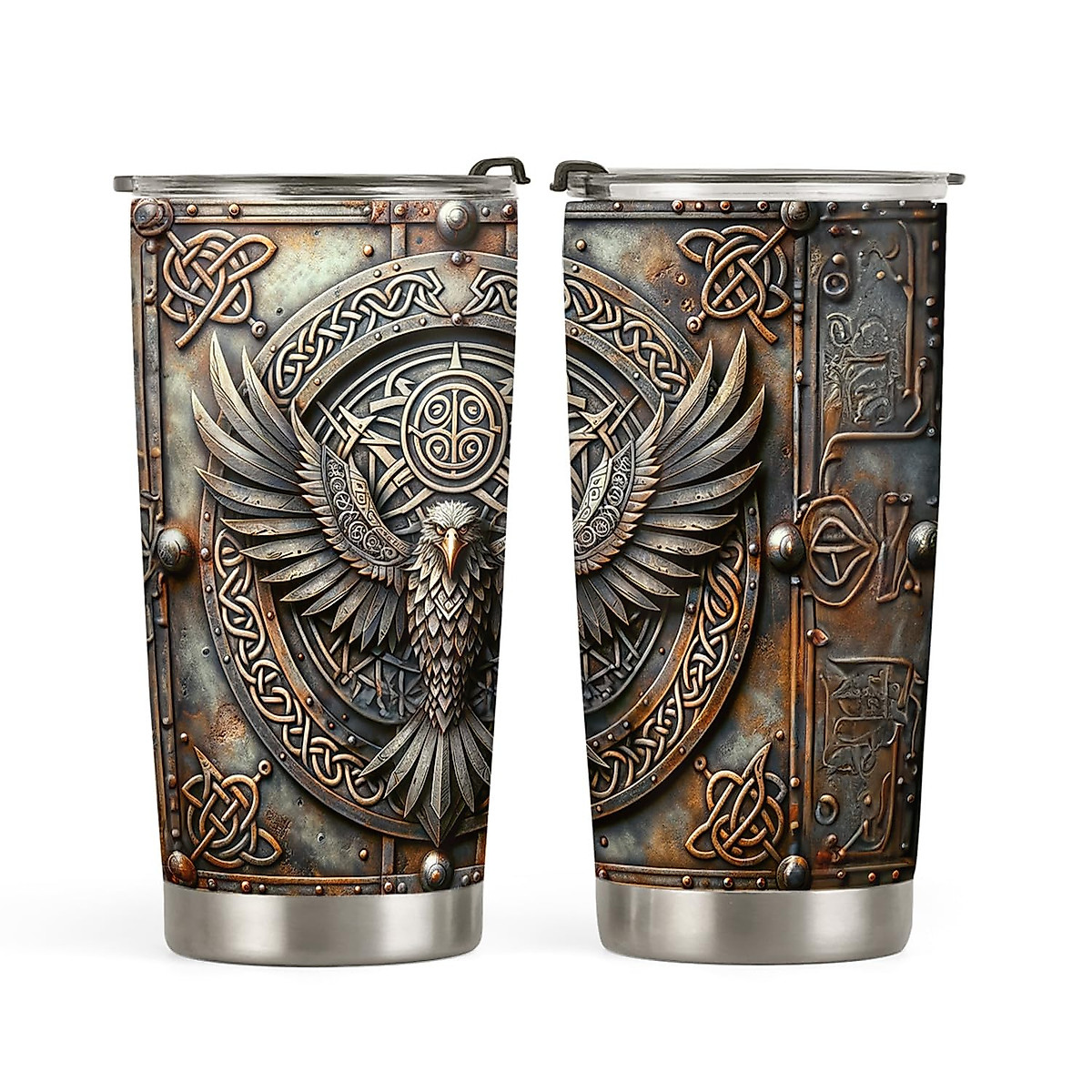 20oz Viking Celtic Warrior Eagle Tumbler, Norse Mythology, Viking Gifts for Men, Coffee Thermos for Men, Stainless Steel Double Wall Vacuum Insulated Coffee Mug, Travel Cup with Lid