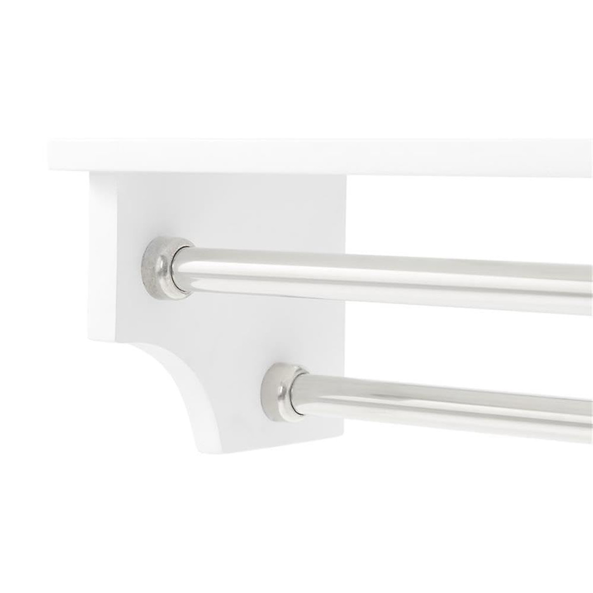 Dover 27" White Bathroom Shelf with 2 Chrome Towel Rods - Space Saving Storage for Bath Decor and Accessories - Moisture Resistant Wood Construction - 27" W x 8" D x 6" H