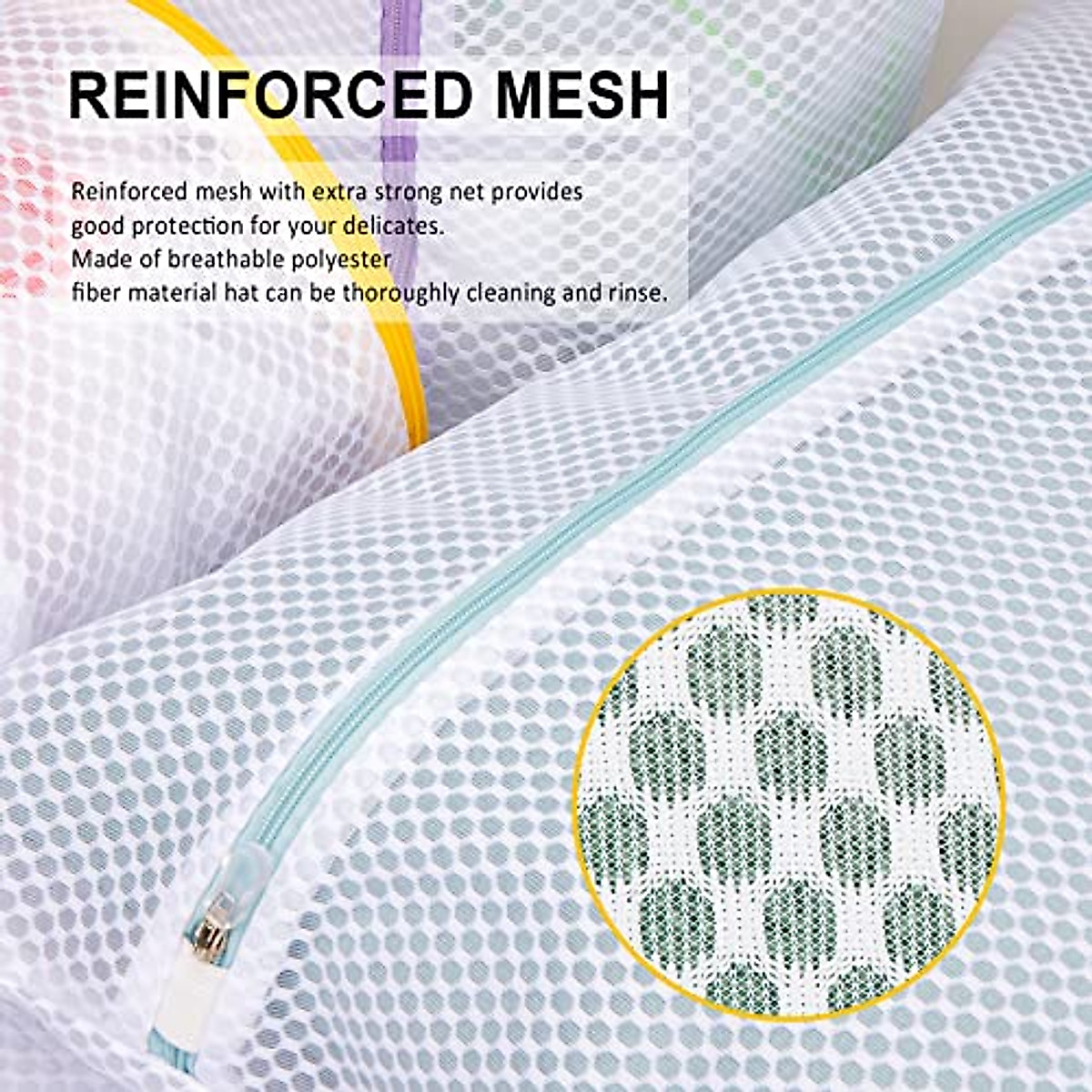 AUTODECO Set of 5 Honeycomb Mesh Laundry Bags for Delicates with Concealed Zipper Washing Machine Wash Bags Reusable for Baby Clothes Blouse Bra Hosiery Dress