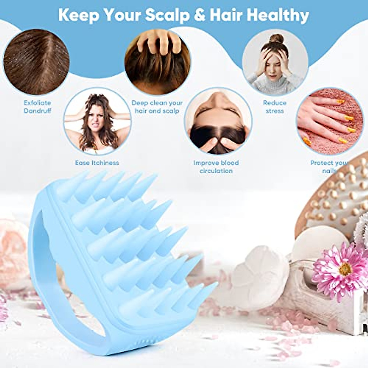 Bsisme Hair Scalp Massager Shampoo Brush, Scalp Care Hair Brush with Soft Silicone Bristles for Dandruff Removal and Hair Growth, Shower Hair Scalp Scrubber for Wet Dry Men Women Kids Pets Hair, Blue