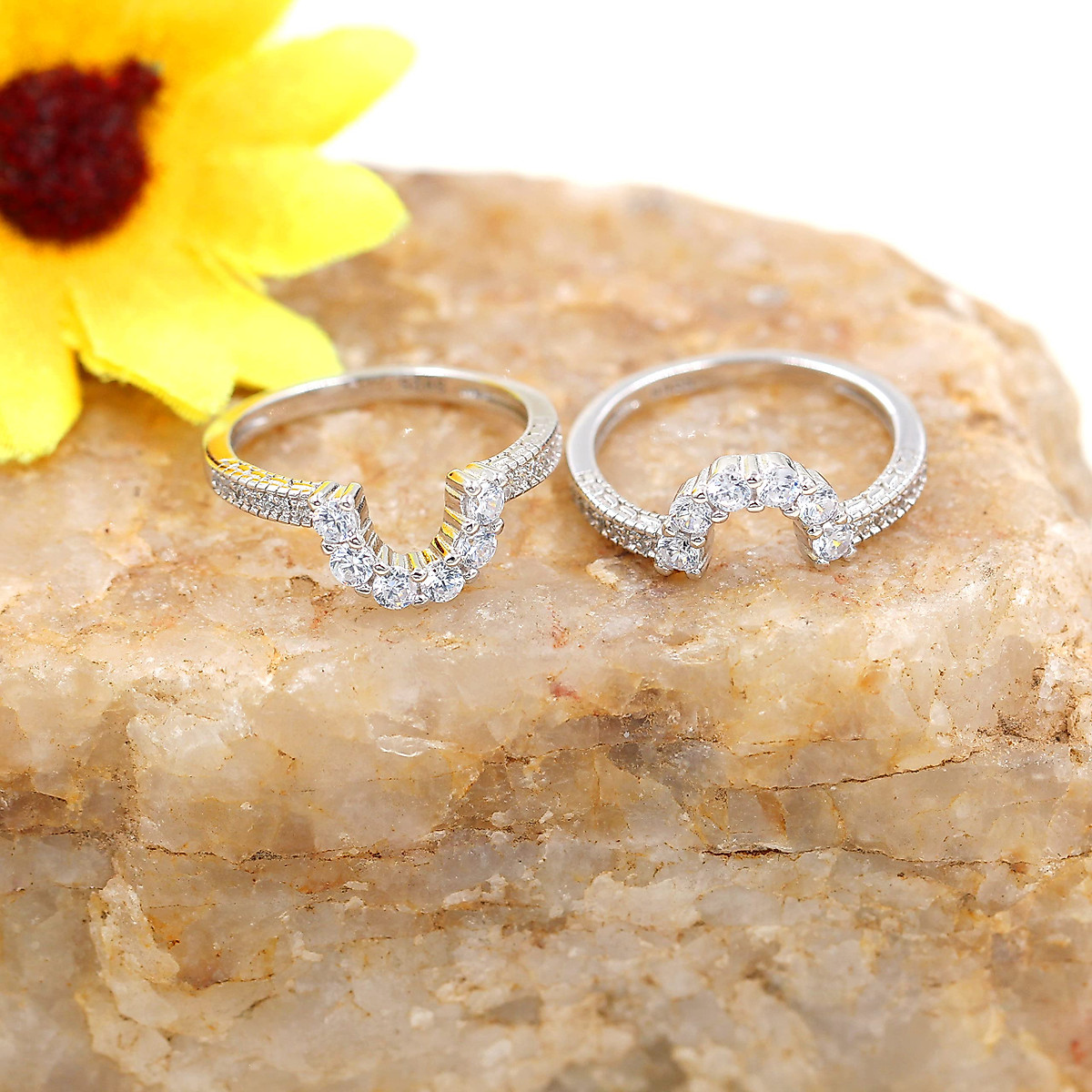 Uloveido 925 Sterling Silver Cubic Zirconia Pave Oval-Shaped Ring Guard Enhancer for Solitaire Wedding Promise Rings Y2470 (Size 9)