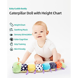 Baby Toys 6 to 12 Months, Musical Caterpillar Infant Toys, Infant Toys Stuffed Animal Toys with Ruler Design and Ring Bell, Crinkle, Rattle, Tummy time Toys for Newborn Boys Girls 0 3 6 9 12 Months