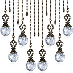 Ceiling Fan Pull Chains Crystal Light Fan Pull Chain Pendant with Ball 12 Inch Vintage Ceiling Fan Chain Extender Ornament Chain for Fan Pull (Transparent,8 Pieces)