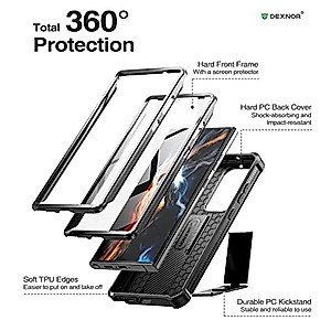 Dexnor Full Body Case for Samsung Galaxy S23 Ultra 5G/6.8 inches, Extra Front Frame Heavy Duty Military Grade Protection Built-in Screen Protector and Kickstand, Black