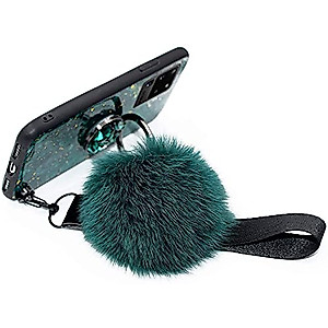 for Samsung Galaxy A13 5G Case for Women with Ring Stand,Luxury Glitter Sparkle Marble Design with Cute Fluffy Ball Wrist Strap,Bling Rhinestone Hard Back Soft TPU Bumper Girly Cover for Samsung A13