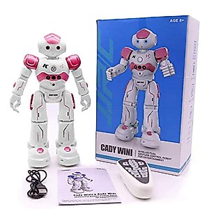 FLYWIND RC Robot Toys for Kids, Programmable Smart Remote Control Robot Toy Intellectual Control Robot Rechargeable, Walking Dancing Robot Gesture Sensing Robot Birthday Gift for Boys Girls （Pink）