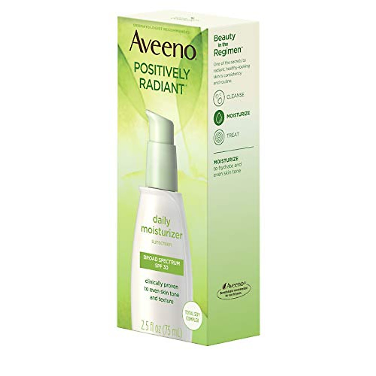 Aveeno Positively Radiant Daily Facial Moisturizer with Total Soy Complex and Broad Spectrum SPF 30 Sunscreen, Oil-Free and Non-Comedogenic, 2.5 fl. oz