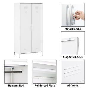 MIOCASA Metal Armoire, Wardrobe Closet Cabinet with 1 Hanging Rod and 4 Shelves Steel Storage Locker Clothes Organizer for Bedroom, Changing Room, Laundry Room, Office - White