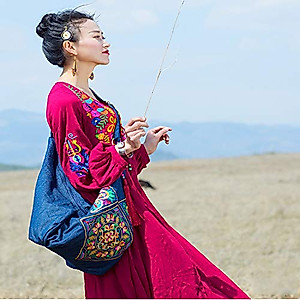 Women Crossbody Bag Fashion Hobo Shoulder Bags Casual Cross Body Denim Handmade Sling Bags,Heavy Embroidery Messenger Bag