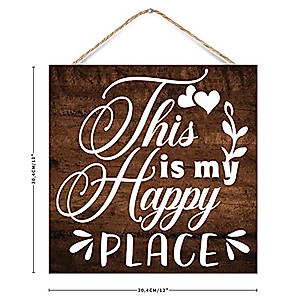This Is My Happy Place Wood Signs Home Décor Rustic Signs Motivational Wood Home Sign for Dinning Room Laundry Pantry 12x12in